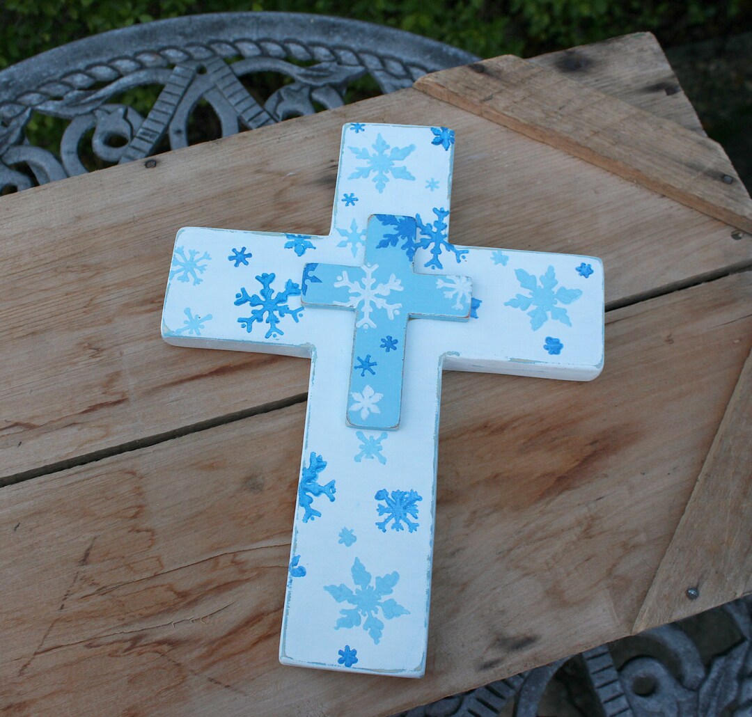 White Cross, Wooden Cross, Snowflakes, Winter Cross, Snowflake Cross ...