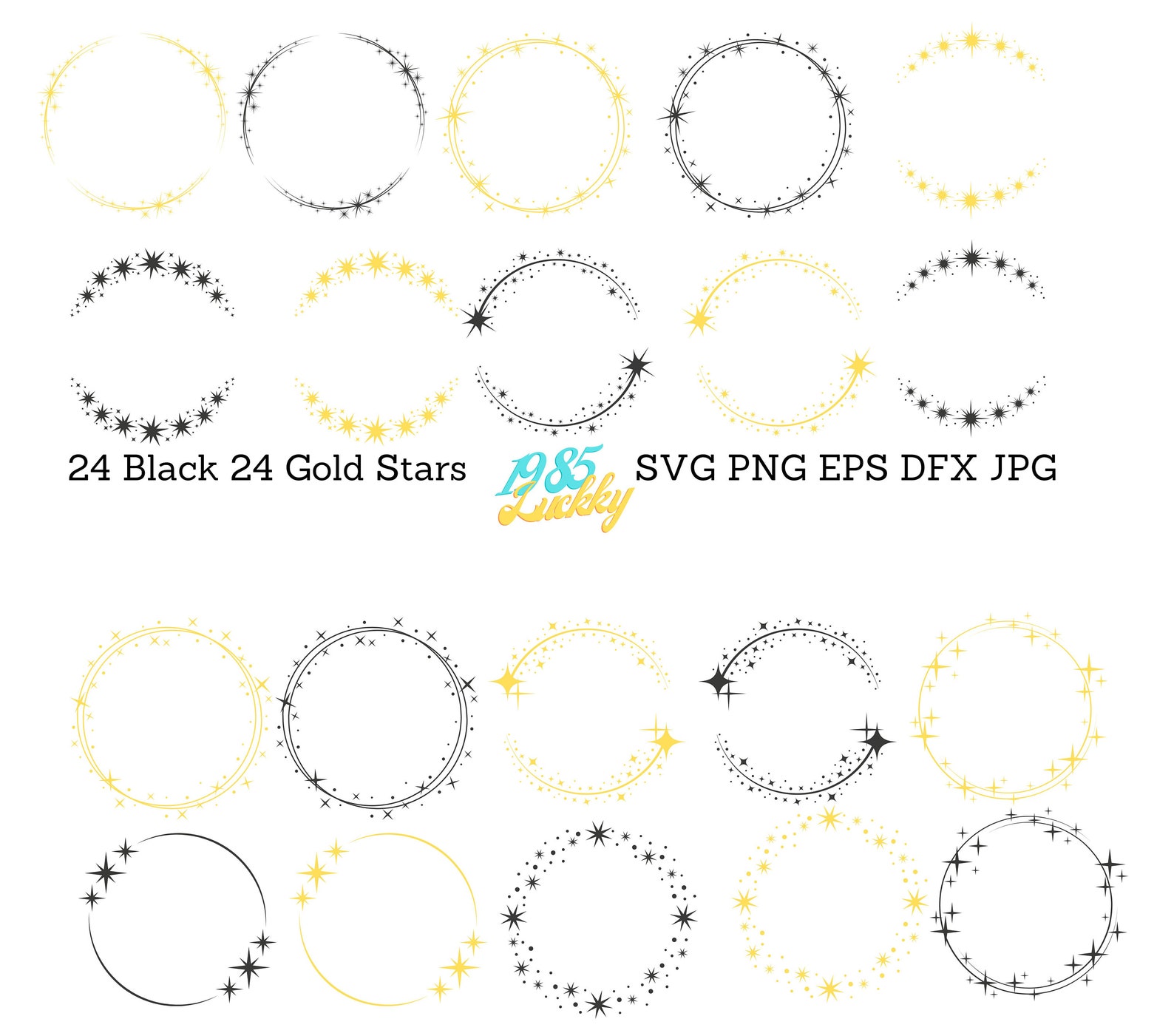 24 Black 24 Gold Stars SVG ,circle Star, Star SVG, Star PNG, Jpg ...
