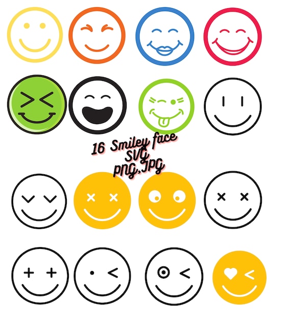 16 Smiley Face Svg Png Jpg Smiley Svg Happy Face Svg | Etsy
