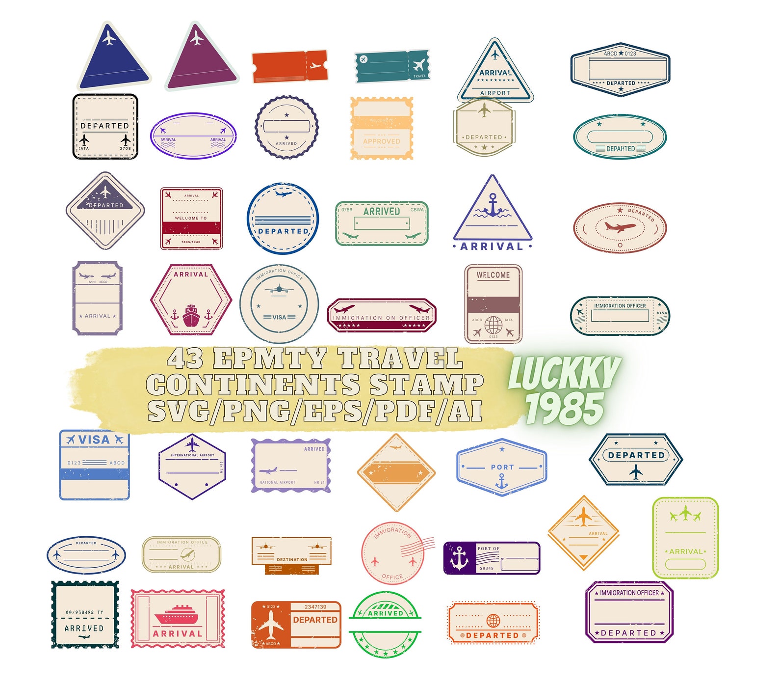 43 Epmty Travel Continents Stamptravel Svg,png,pdfstamp Svg Bundle,passport Stamp,postmark Svg ...