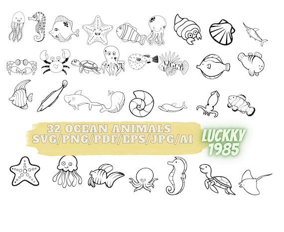 32 Ocean Animals SVG DXF Seahorse Svg Sea Shell Image Sea - Etsy