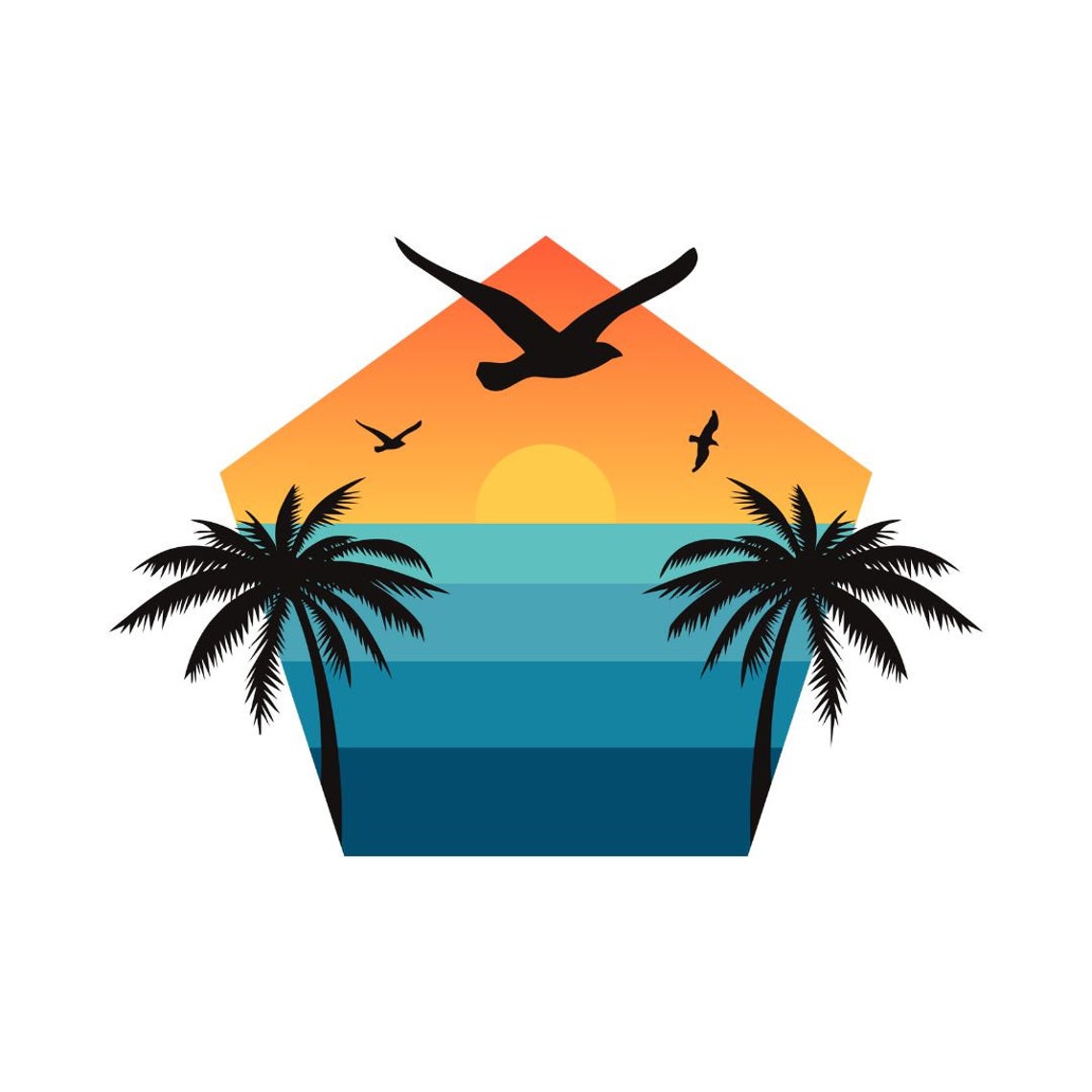 12 Sunset Retro Sunset Over Ocean Scenefile Sunset Scene - Etsy