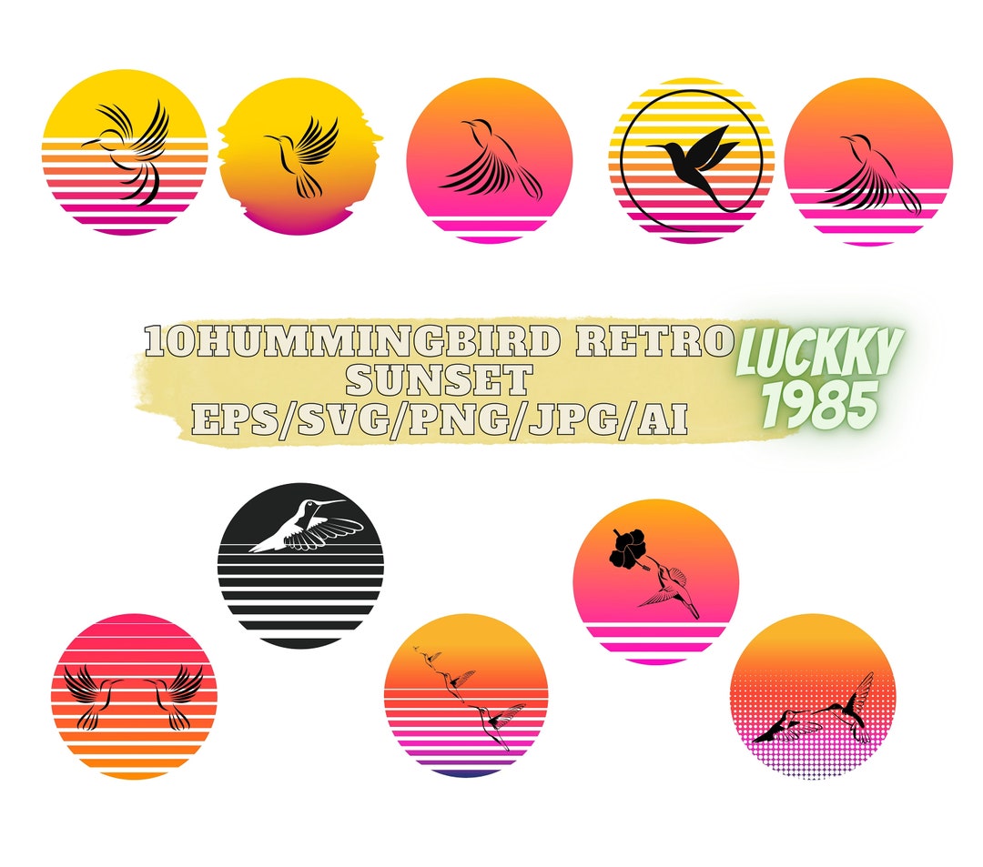 10hummingbird Retro Sunset ,svg Bundle, Vintage Retro Sunset SVG, Retro ...