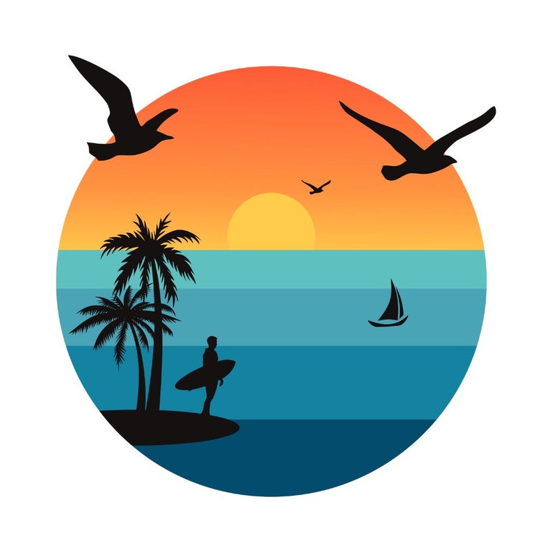 12 Sunset Retro Sunset Over Ocean Scenefile Sunset Scene - Etsy