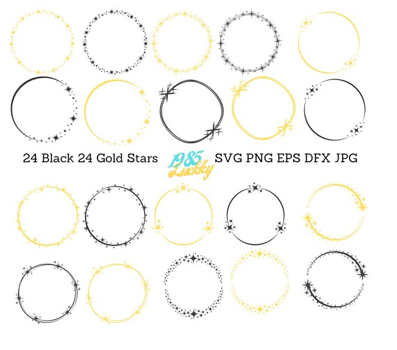24 Black 24 Gold Stars SVG circle Star Star SVG Star PNG - Etsy