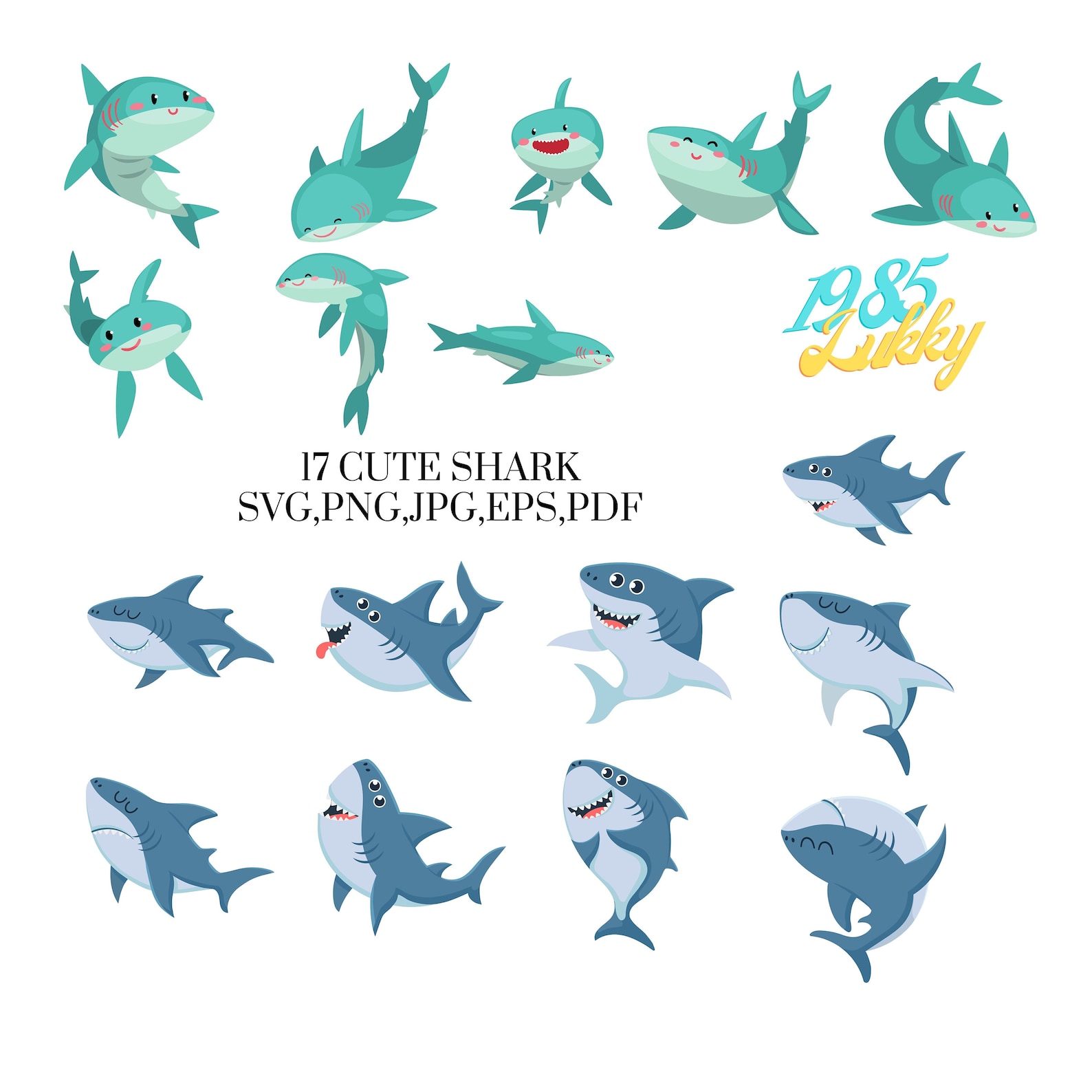 17 Cute Shark SVG, Shark Bundle SVG, Shark Week SVG Bundle, Shark ...
