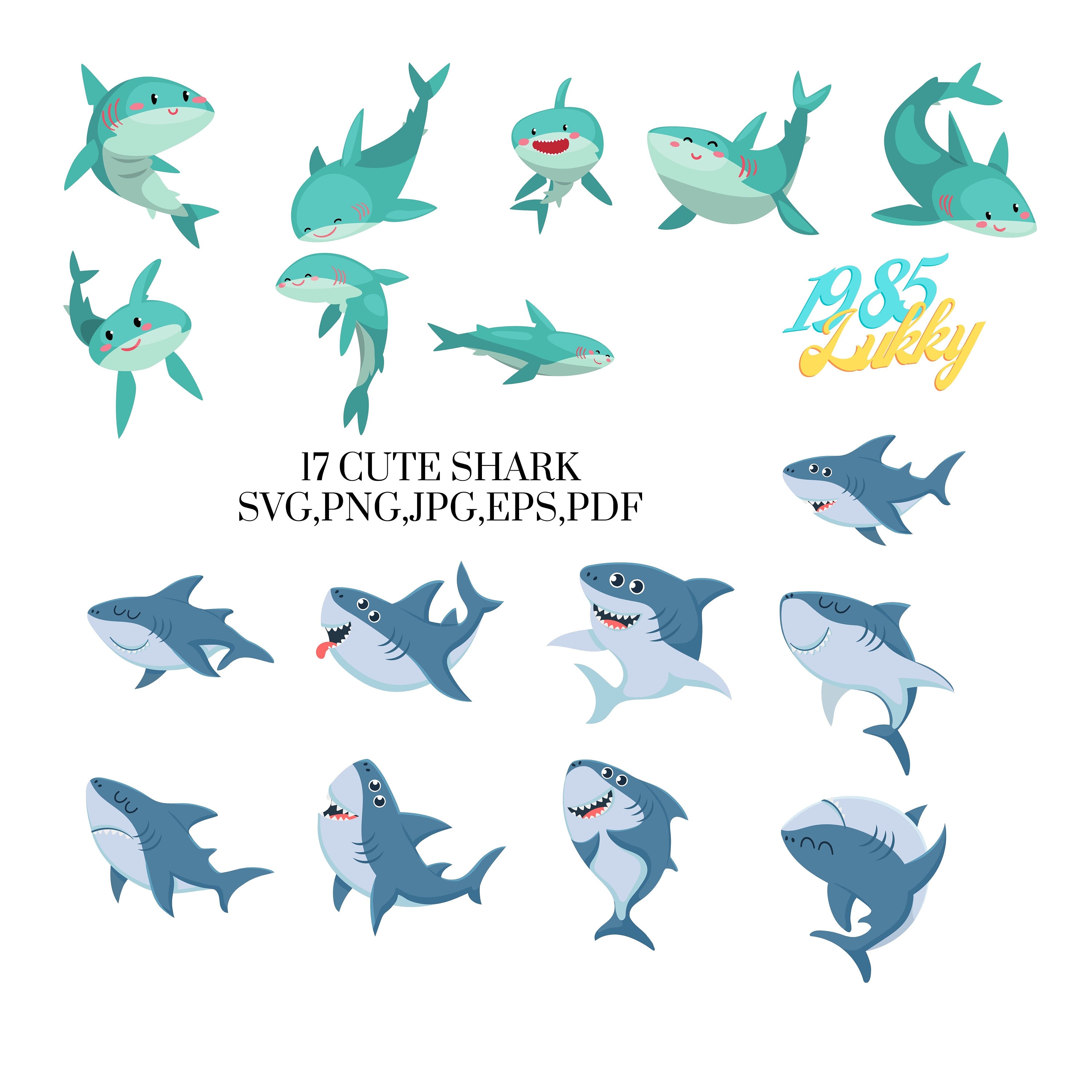 17 Cute Shark SVG, Shark Bundle SVG, Shark Week SVG Bundle, Shark ...