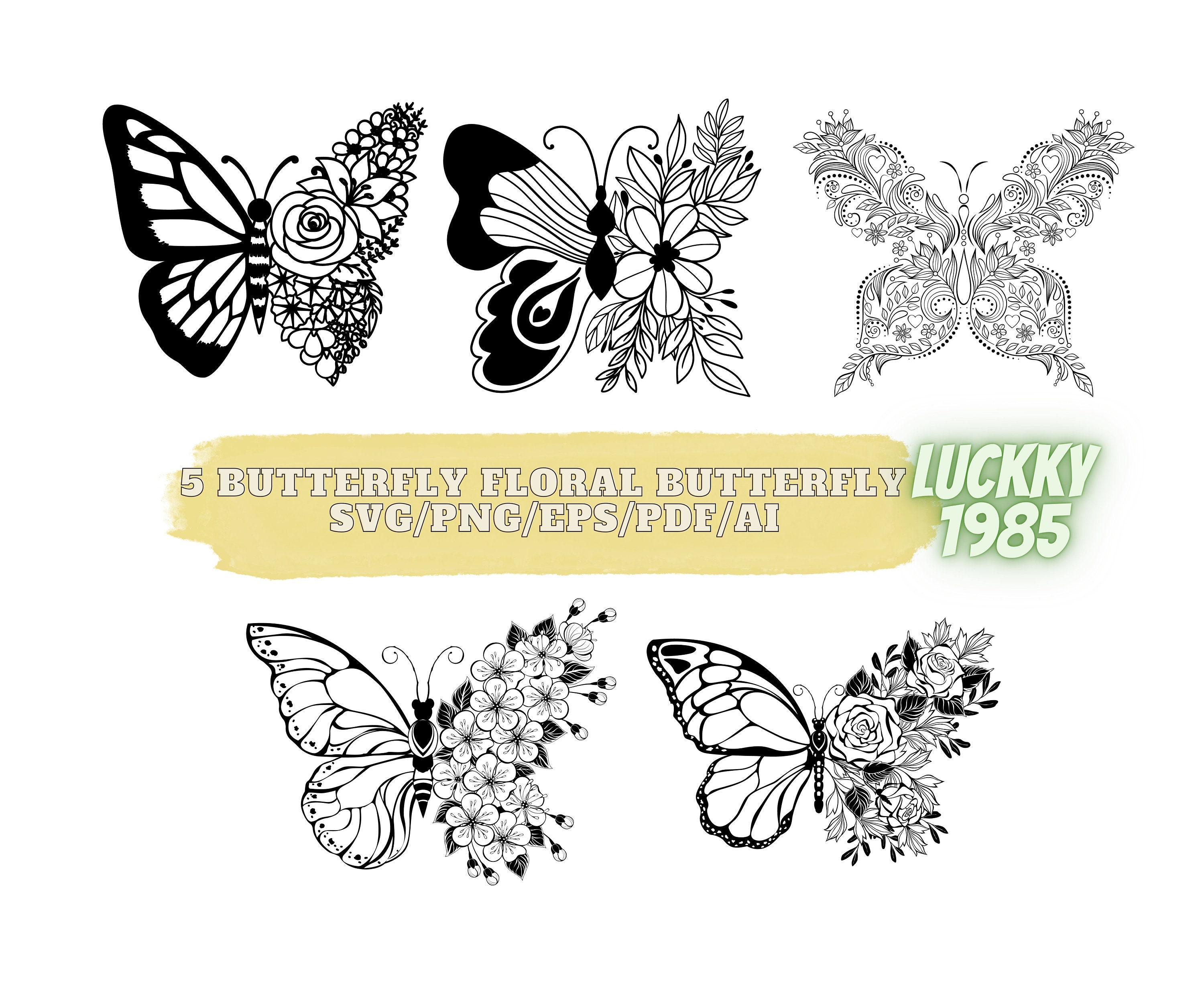 5 Butterfly Svg Floral Butterfly Svg Butterfly Flower Svg - Etsy