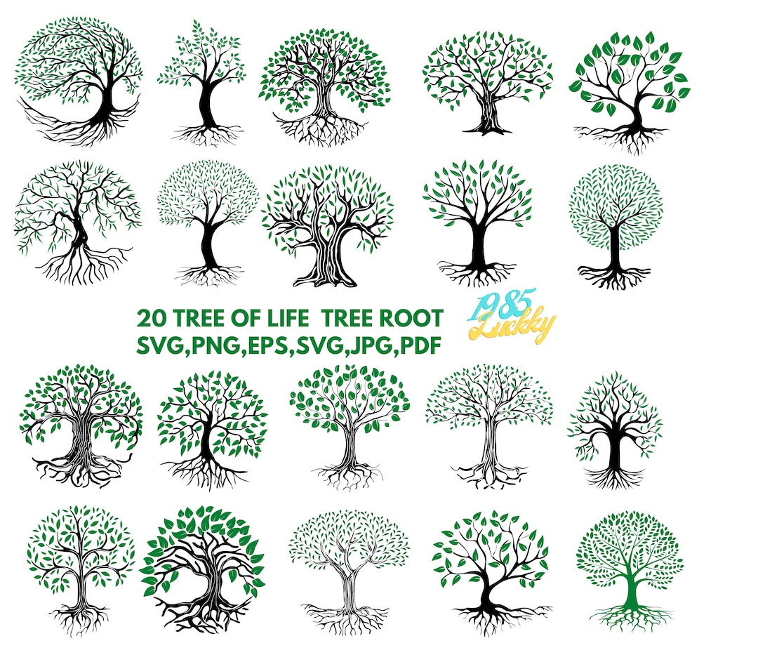 20 Svg Tree of Life Green ,SVG File, Roots Leaves,tree Svg, Family Tree ...