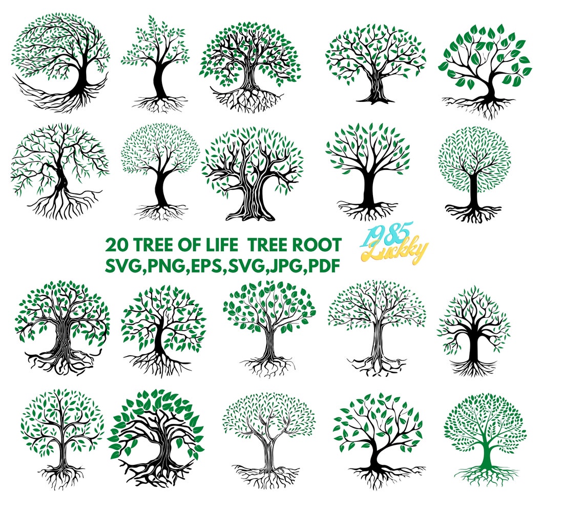 20 Svg Tree of Life Green ,SVG File, Roots Leaves,tree Svg, Family Tree ...