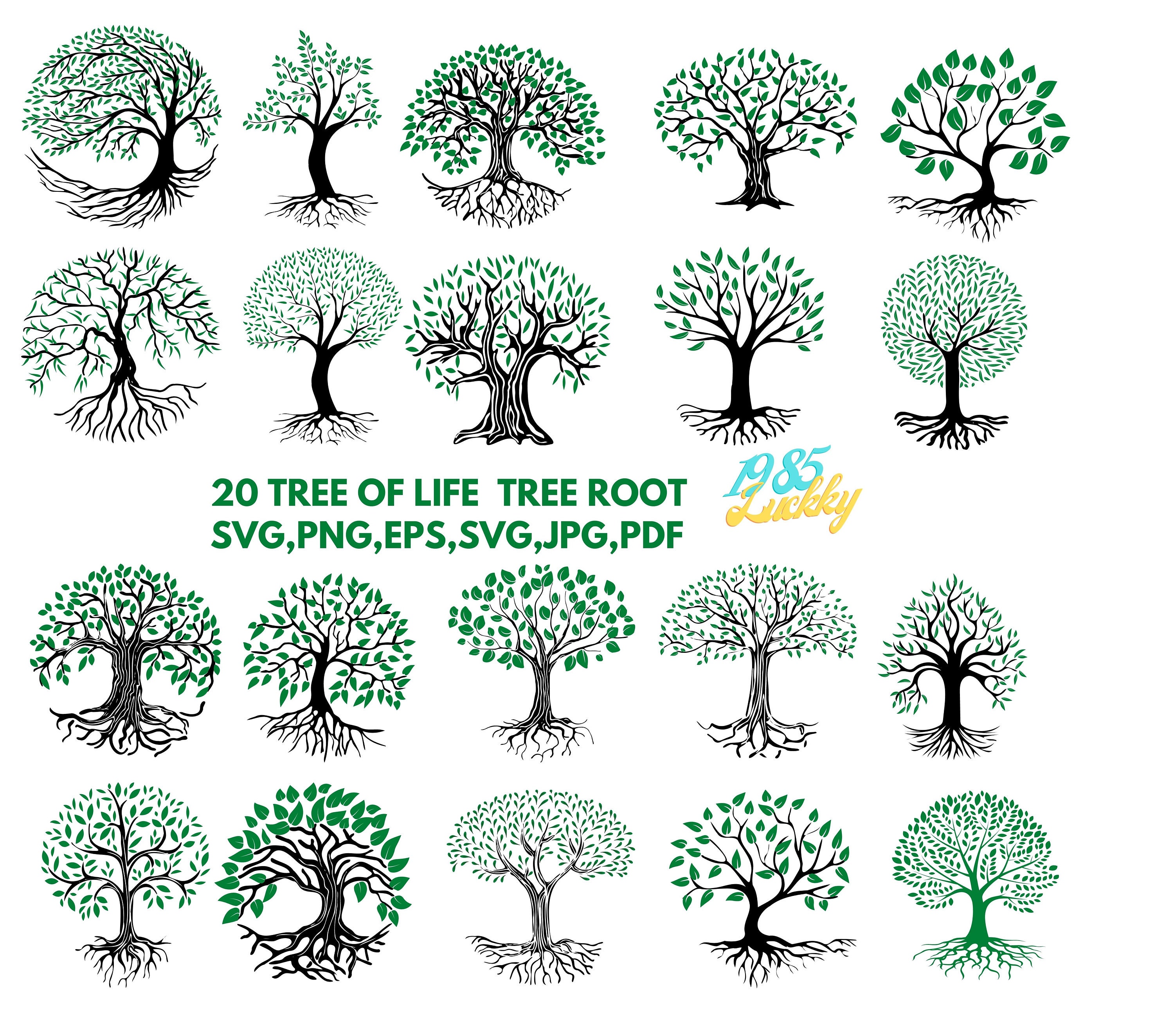 20 Svg Tree of Life Green ,SVG File, Roots Leaves,tree Svg, Family Tree ...