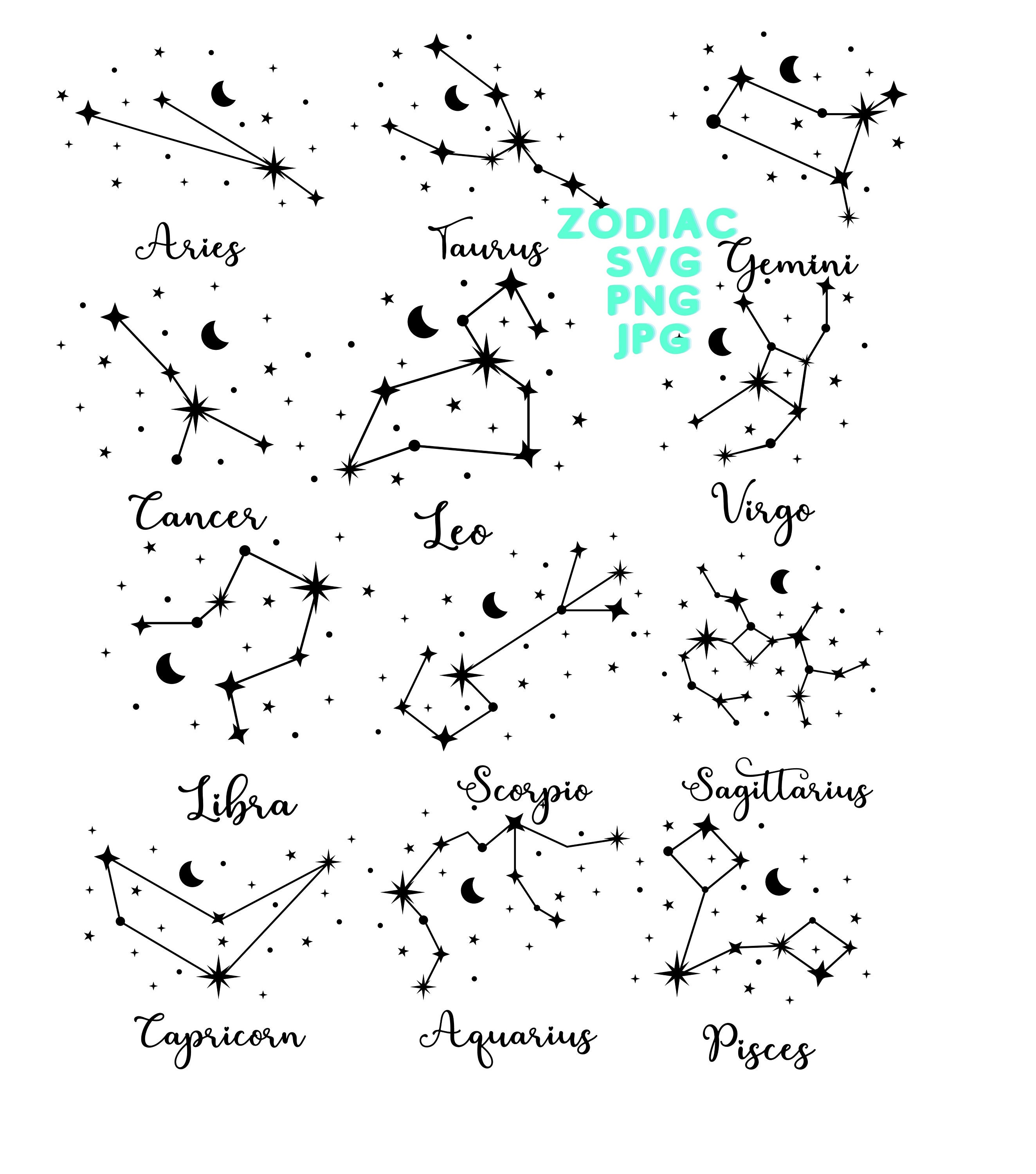 Star Zodiac Star Zodiac Constellation Svg Png Zodiac Svg Etsy