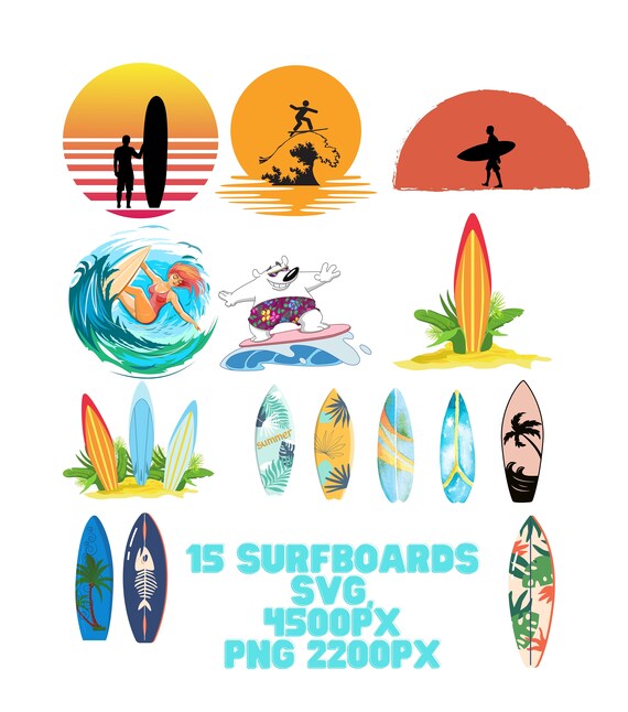 15 SVGPNGSURFBOARDS SVG Surfer Surf Board Silhouette - Etsy