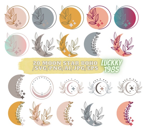 20 Moon Star Boho floral Moon Svg star Boho Bundle boho - Etsy