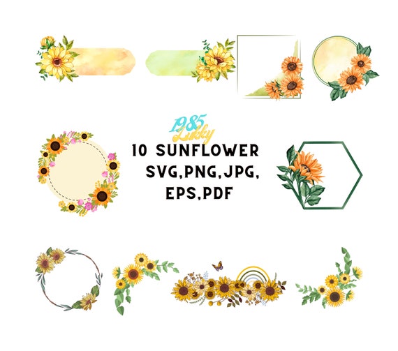 10 Sunflower Frame Svg Sunflower Framesvg Butterfly Svg - Etsy