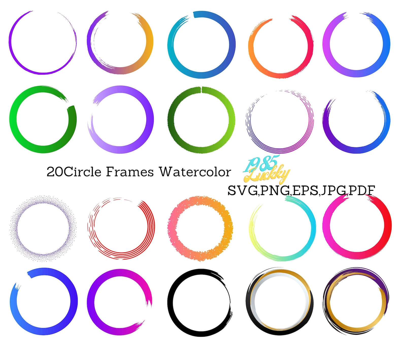 20 Circle Frames Watercolor Clipart, Round Digital Frame, Logo Clipart ...