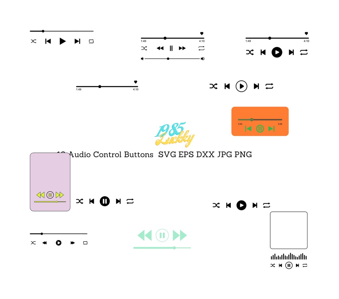 12 Audio Control Buttons SVG, Dxf, Png, Music Player SVG File, Music ...