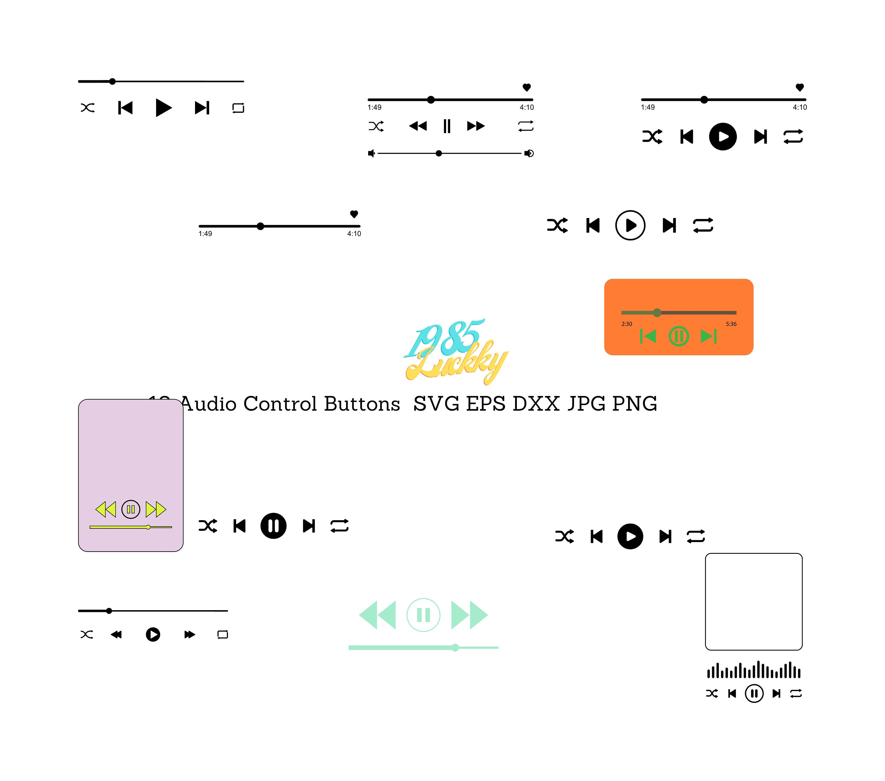 12 Audio Control Buttons SVG, Dxf, Png, Music Player SVG File, Music ...