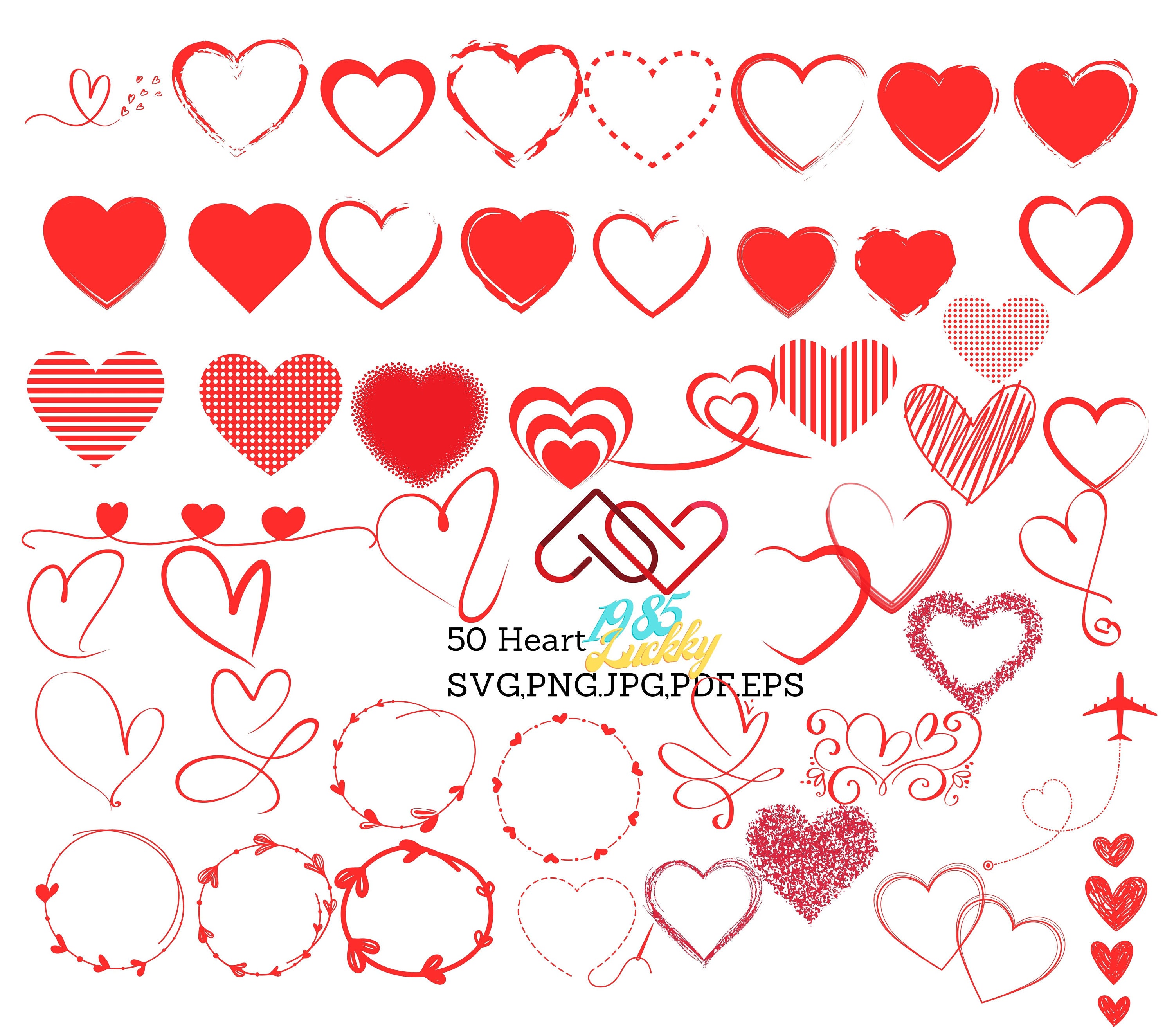 50 Heart Svg,doodle Heart Eps,sketch,handdrawn,valentine Heart Cut File ...