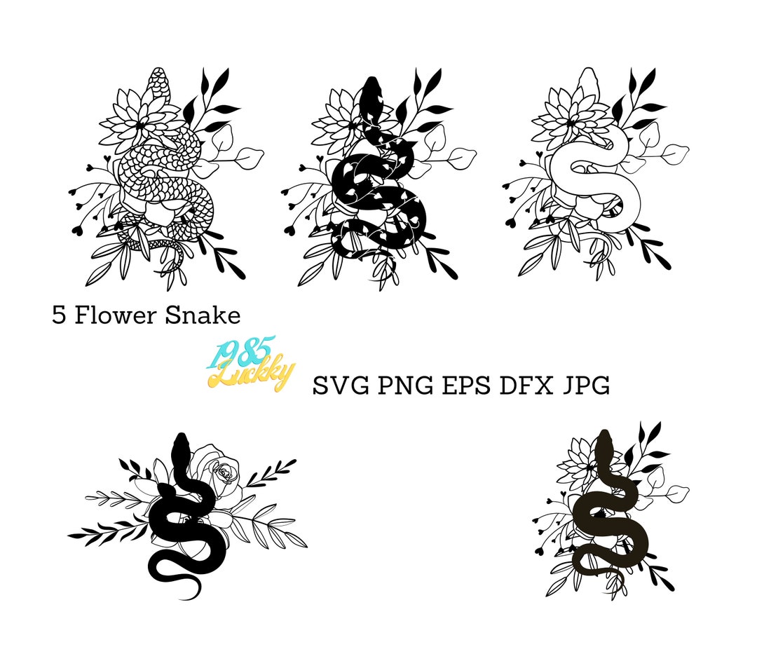 5 Flower Snake Svg, Snake Svg, Floral Snake, Celestial Floral Snake ...