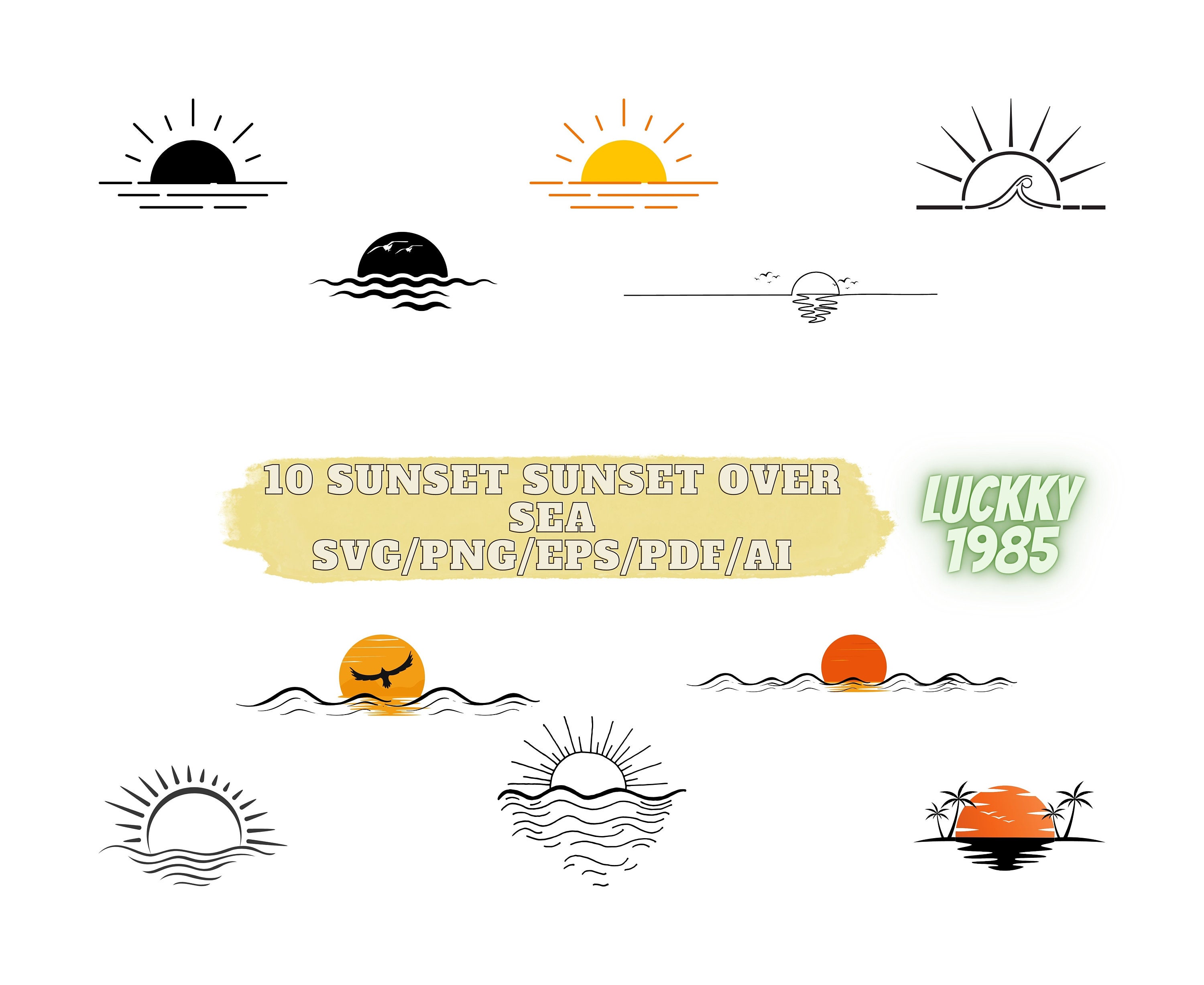 10 Sunset, Sunset Over Sea, Scene Cut File Sunset Scene SVG, Ocean ...