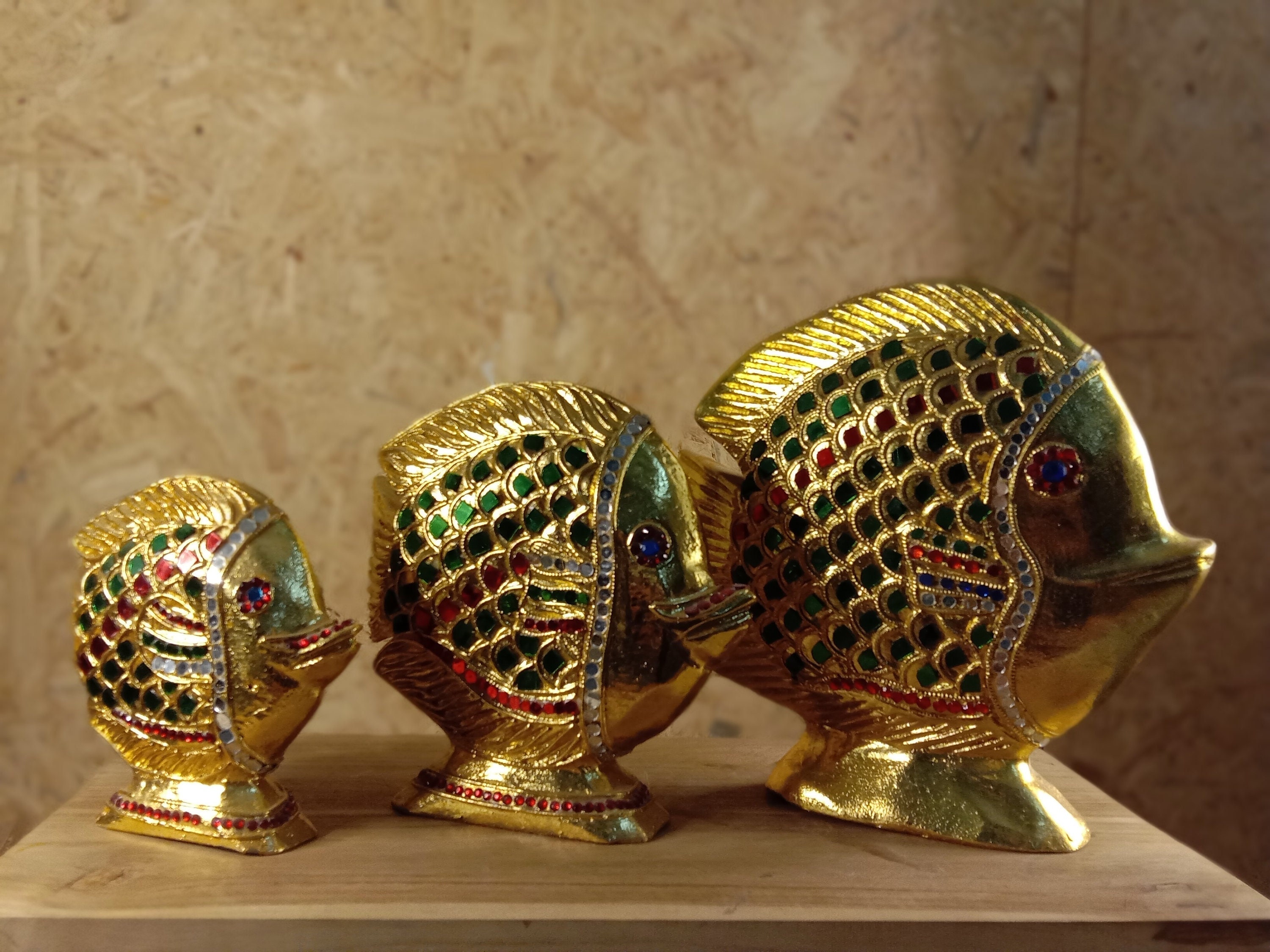 2 Pcs Fish(cover Gold Leaf) ,handmade Wood Carving of Fish Decorating ...