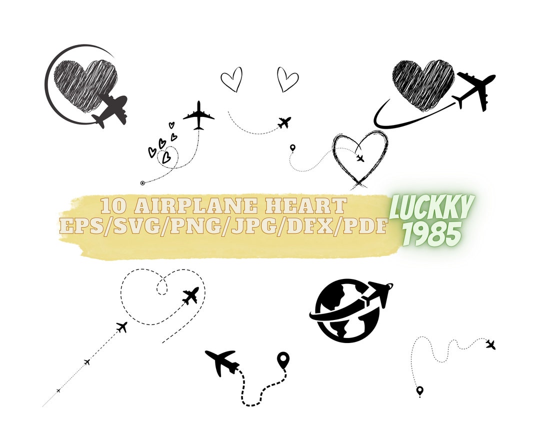 Buy 10 Airplane Heart Path Bundle SVG PNG Files for Cutting Machines ...