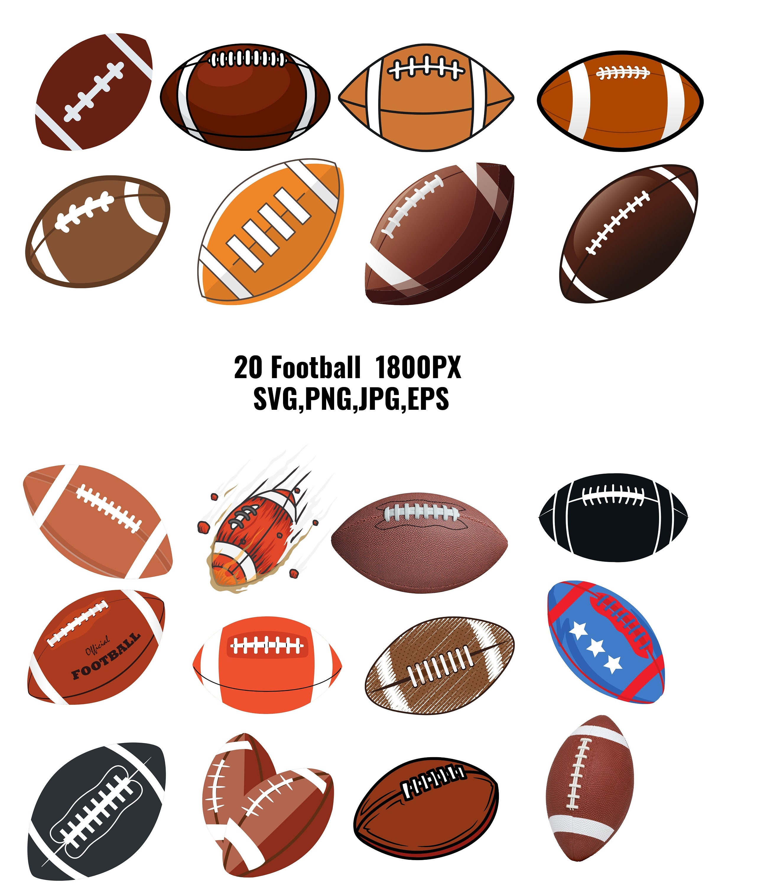 20 Football SVG, Football Silhouette, Football PNG, Football Cut Files ...