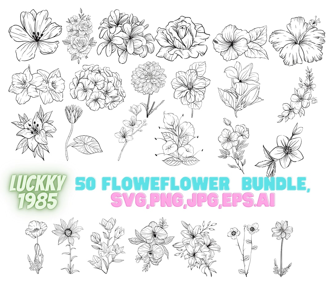 50 Flower Svg, Flower Svg Bundle, Floral Svg, Wildflower Svg, Flower ...