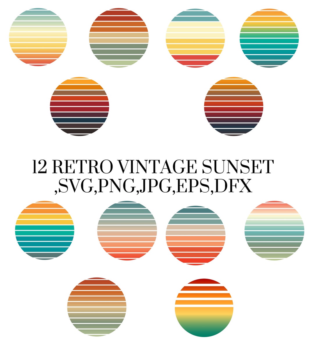12 Retro Vintage Sunset SVG Bundle - 70s Sunset Rugged Grunge ...