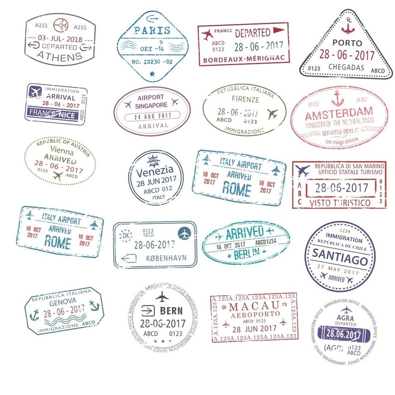 36 Reisestempel SVG, Stempel-Svg-Bundle, Passstempel, Poststempel svg ...