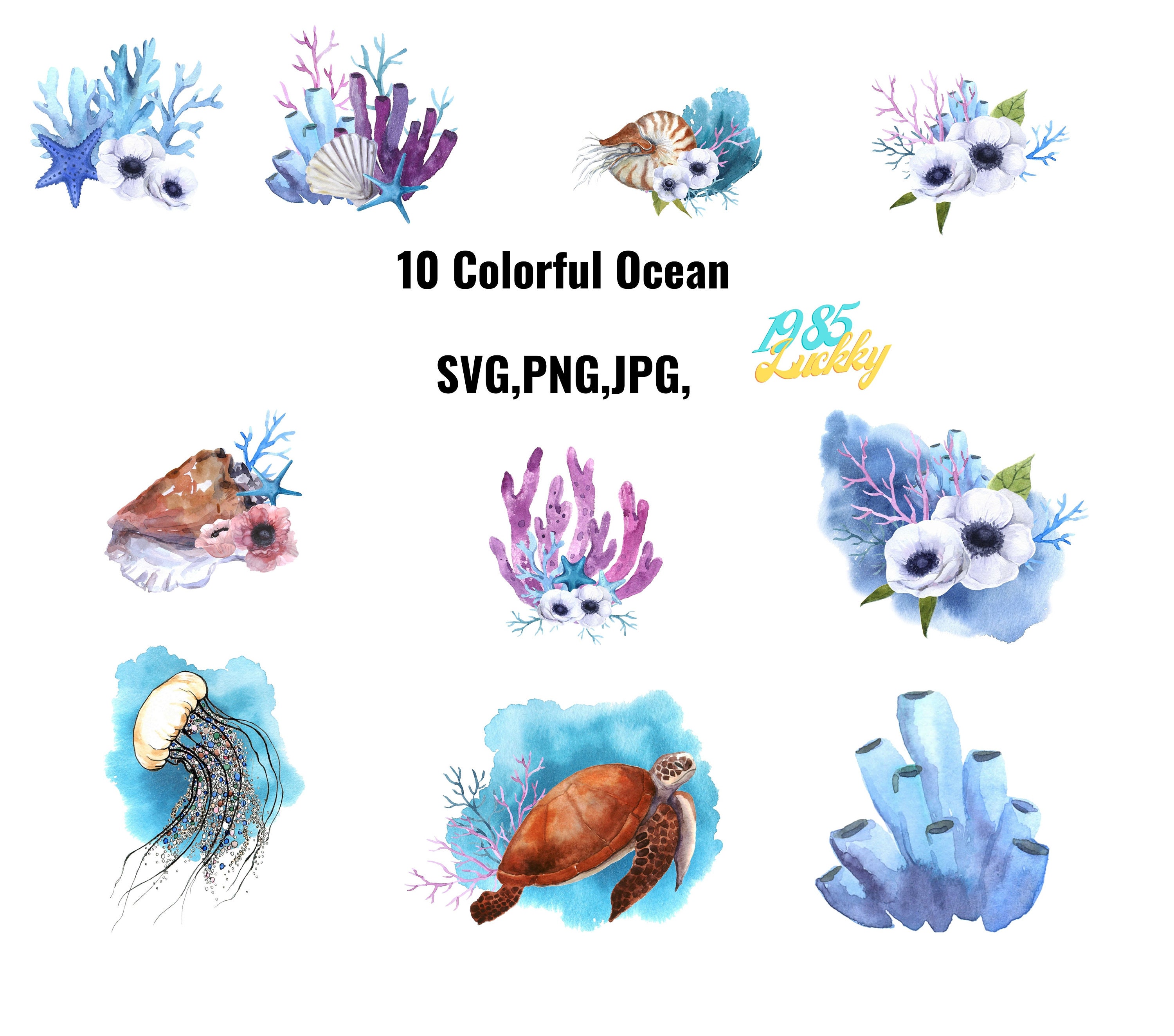 10 Colorful Ocean Svg ,coral Svg,silhouettes,png Cut File Cliparts ...