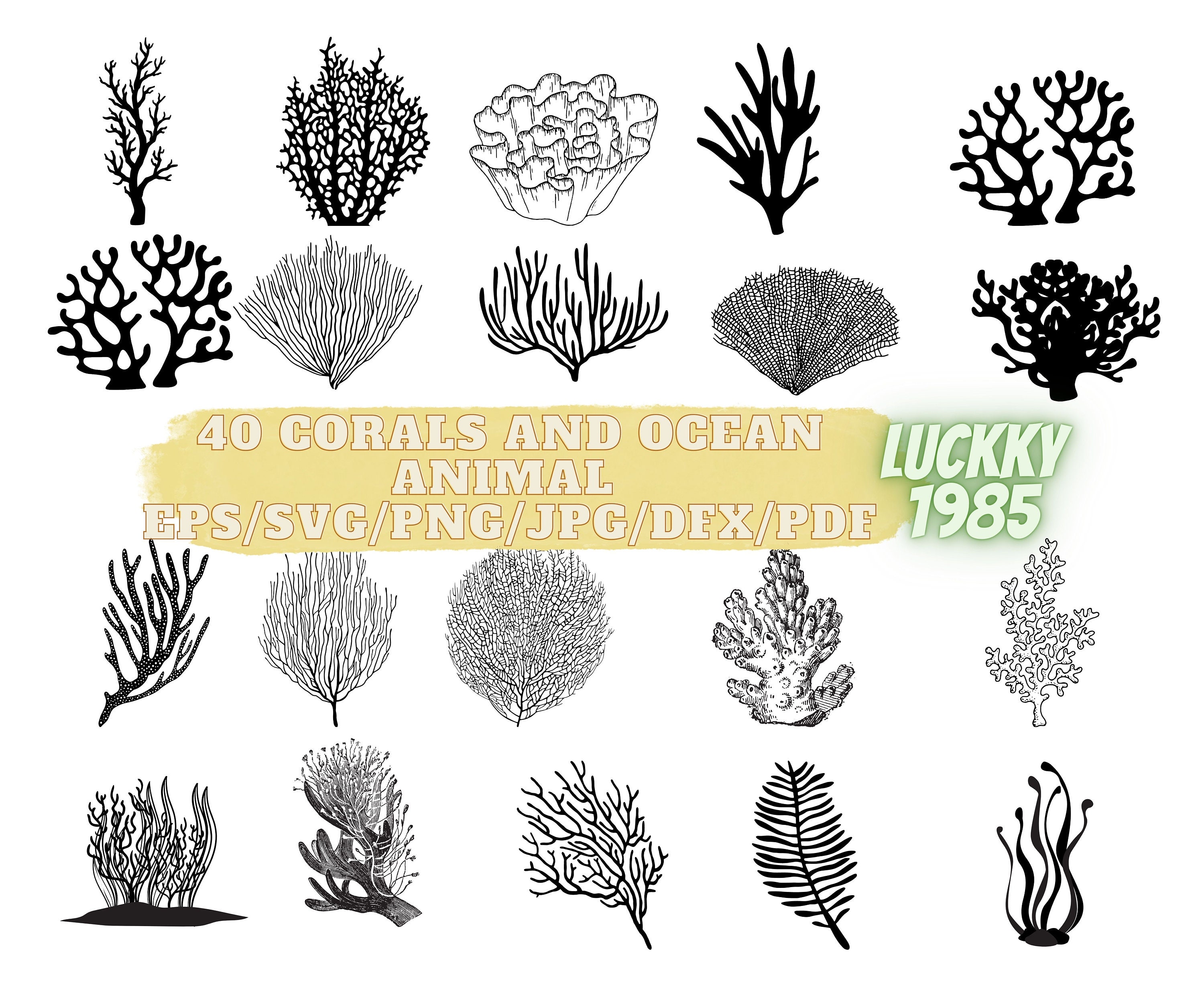40 CORALS and Ocean Animal SVG, Ocean, Plants, Marine Nature, Sea ...