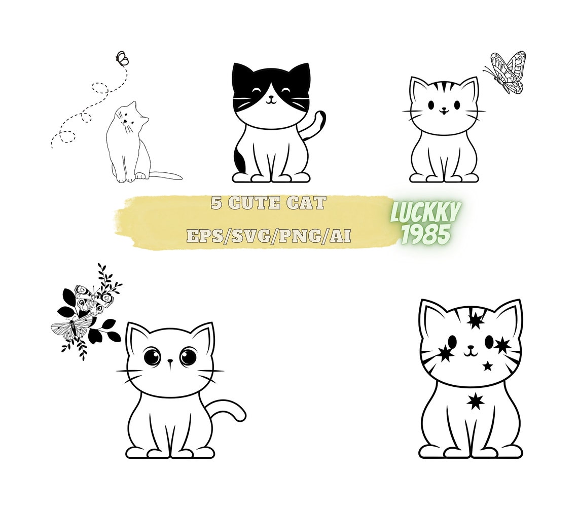 5 Cute Cat SVG Curious Kitten Clipart Cat Svg Cat - Etsy