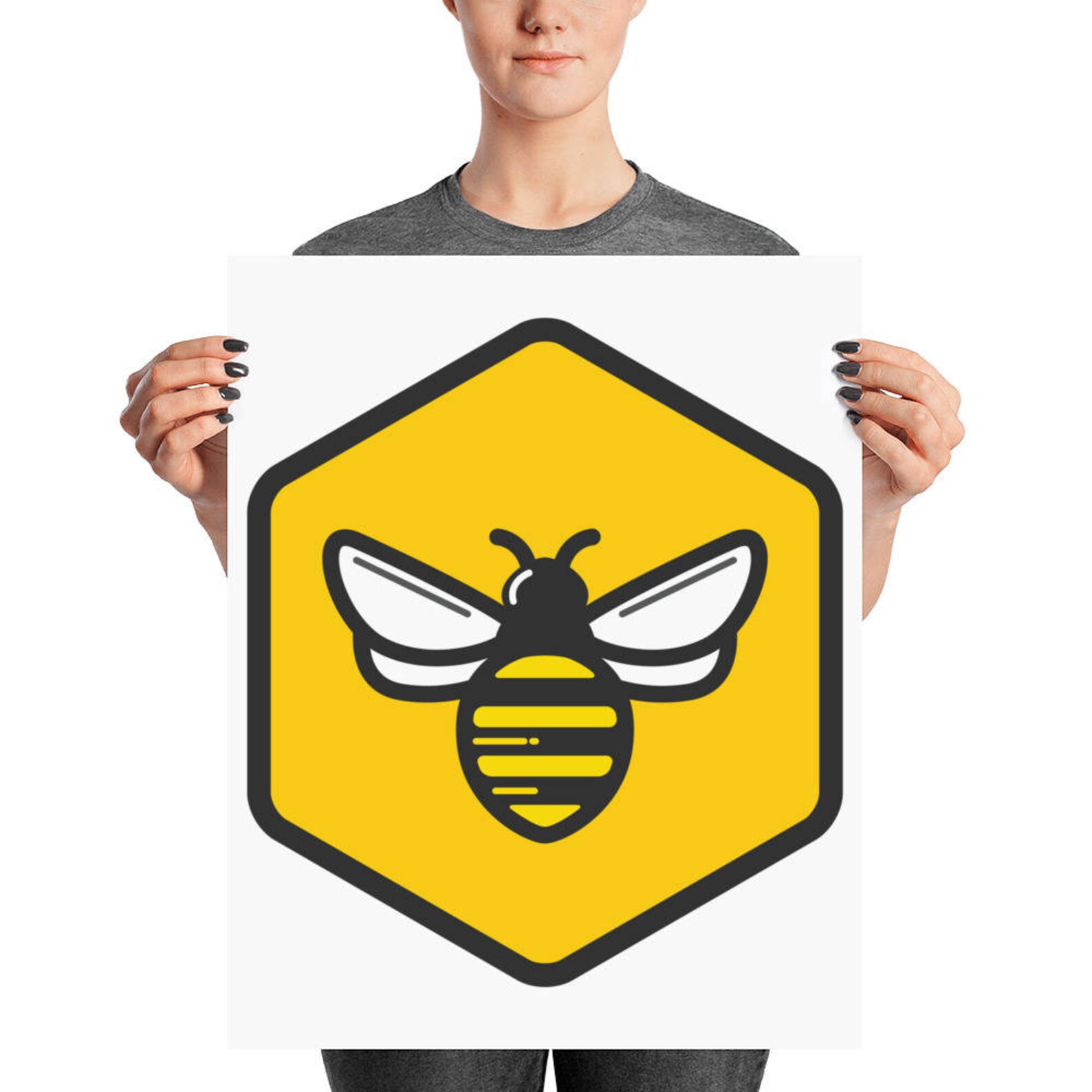 Honeybee in Comb Poster, Yellow Honeycomb Flying, Queen Bee Hive, Drone ...