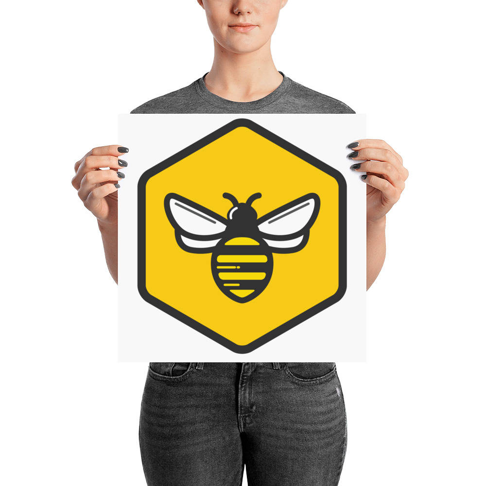 Honeybee in Comb Poster, Yellow Honeycomb Flying, Queen Bee Hive, Drone ...