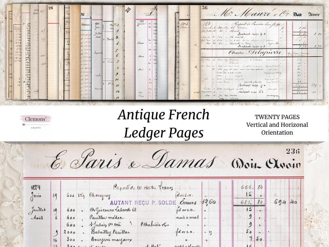 Antique French Ledger Pages: Ephemera for Junk Journals (digital Kit ...