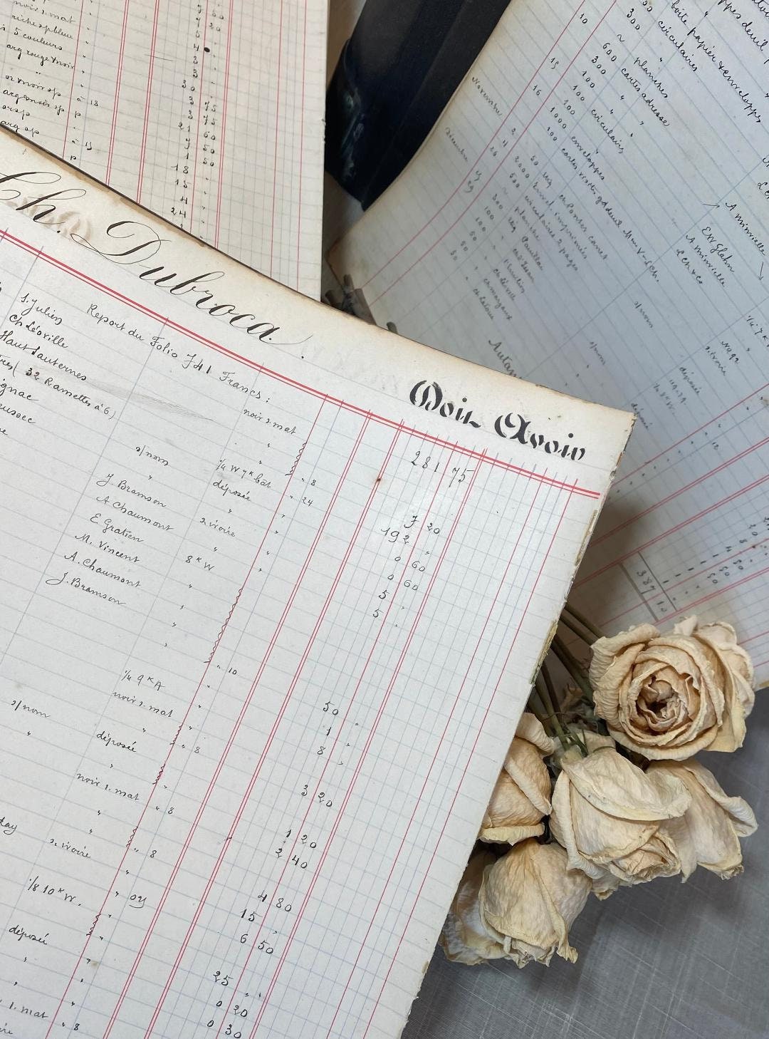 Antique French Ledger Bundle of 6 Large Ledger Pages Antique Junk ...