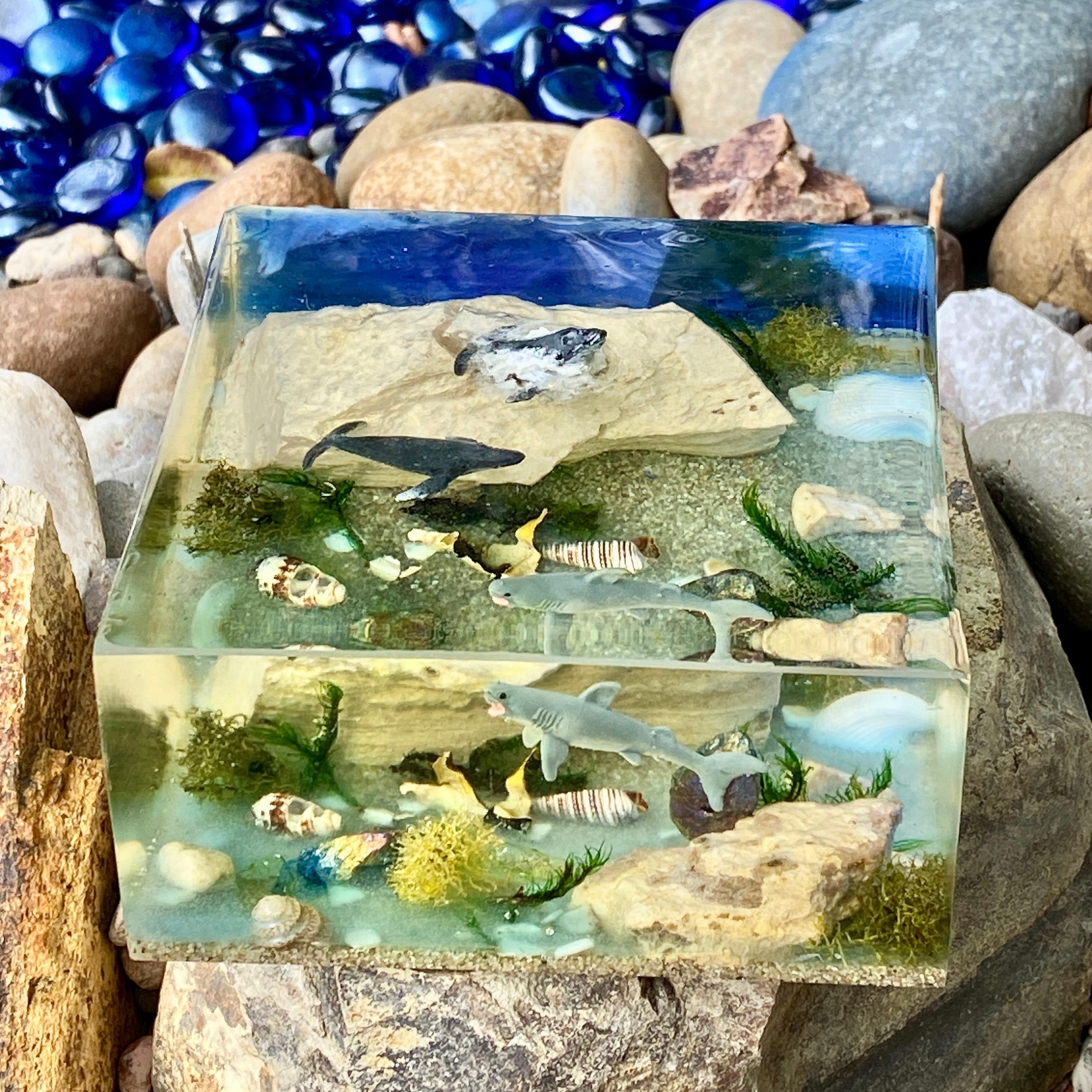 Large Ocean Paperweight With Whales and Shark Glow in the - Etsy