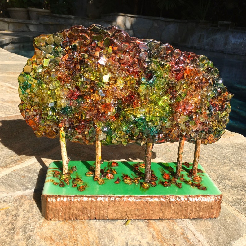 Autumn Glory Glass Sculpture Tree Sculpture Glass and Wood - Etsy