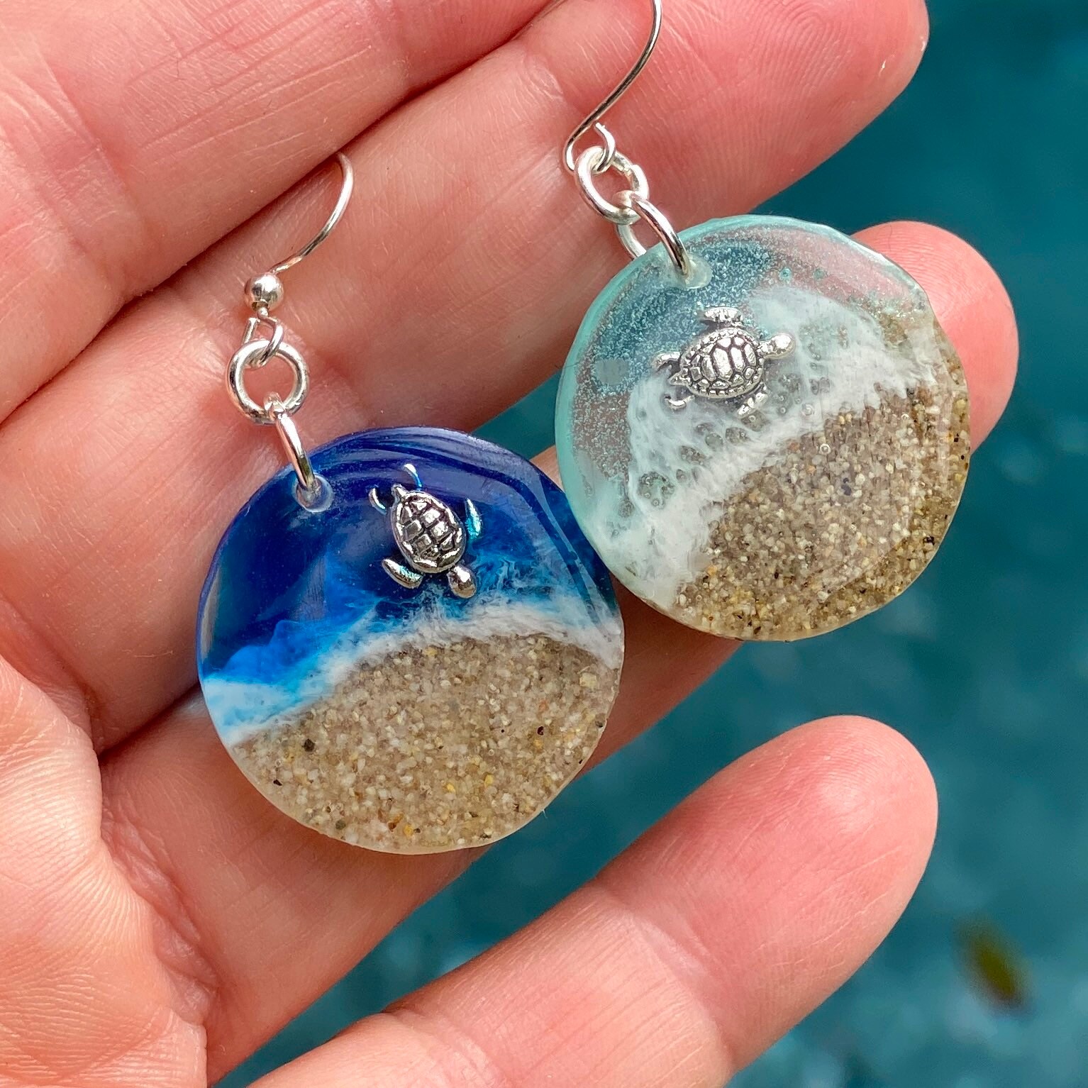 Sandy beach earring with sea turtle beach jewelry sea turtle | Etsy