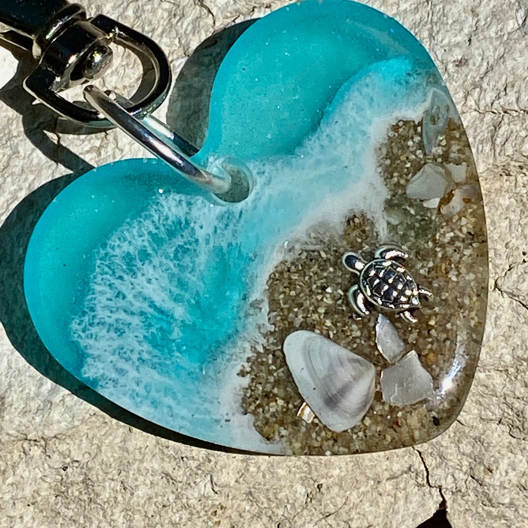 Heart Beach Keychain With Sea Turtle, Heart Beach Clip, Beach Ornament ...