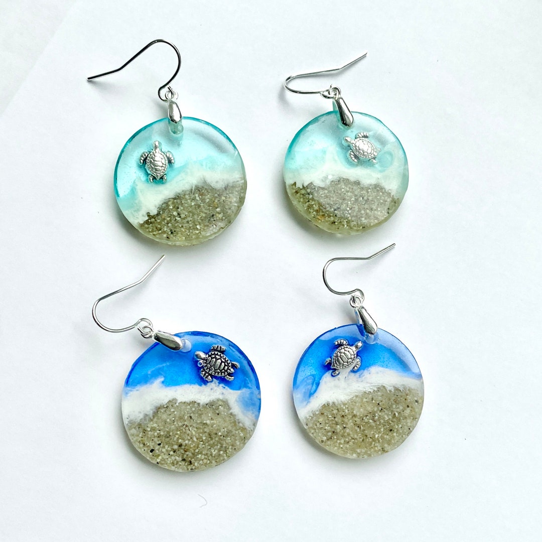 Sandy Beach Earring With Sea Turtle, Beach Jewelry, Sea Turtle Earring ...