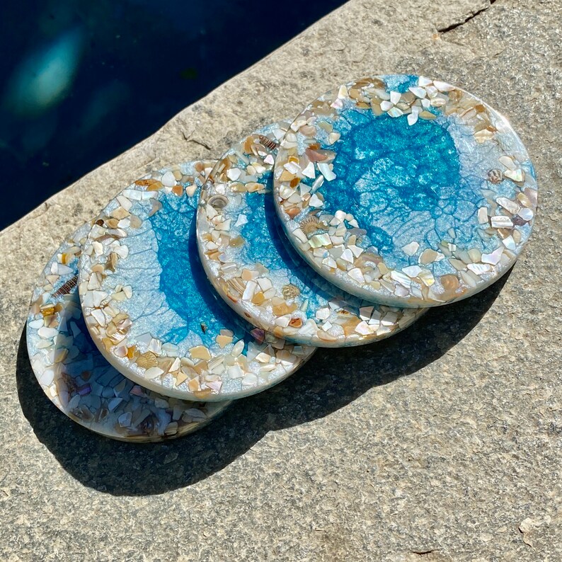 Beach coasters with crushed sea shell Ocean resin art epoxy | Etsy