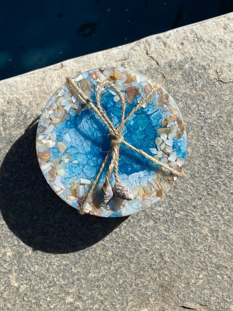 Beach coasters with crushed sea shell Ocean resin art epoxy | Etsy