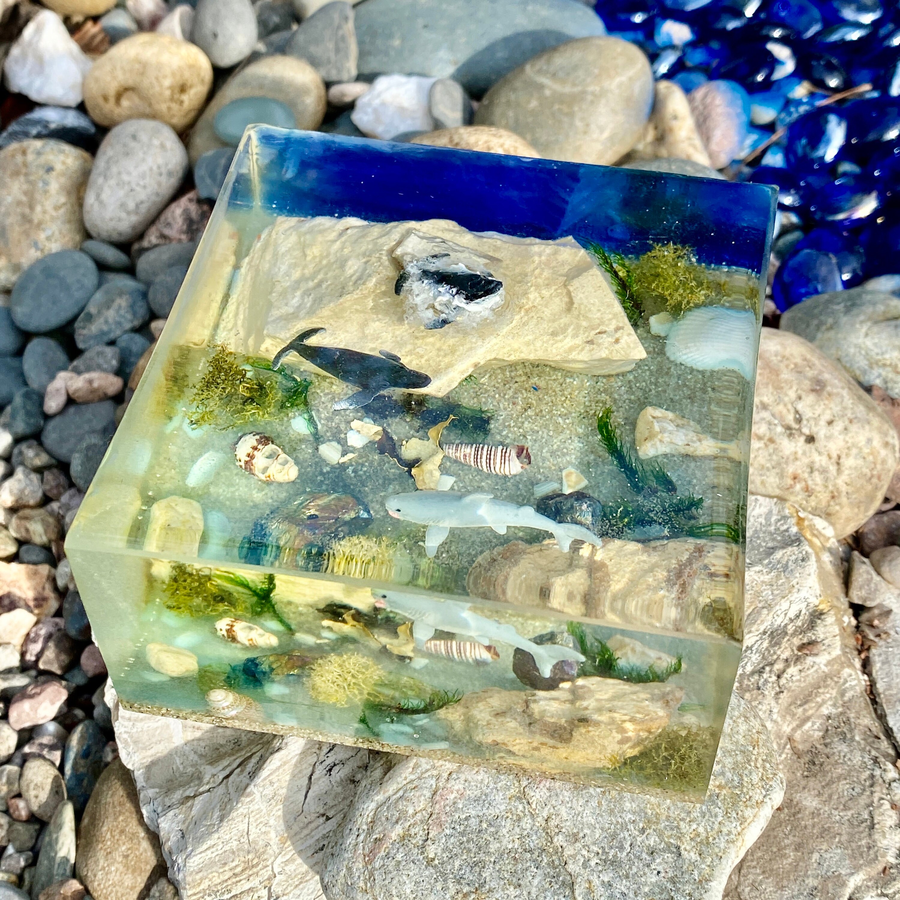Large Ocean Paperweight With Whales and Shark Glow in the - Etsy