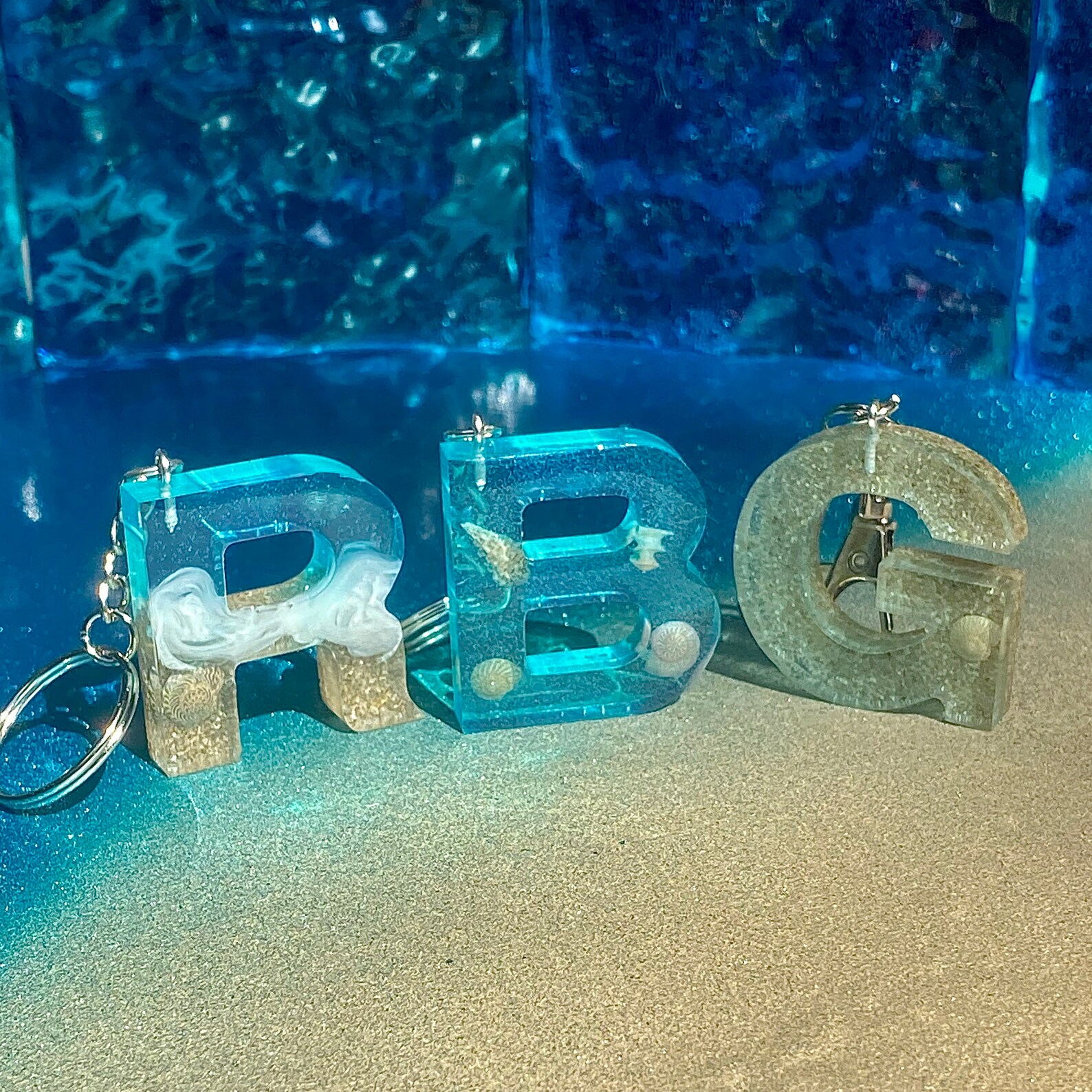 Resin alphabet beach keychain 3D letters and numbers ocean | Etsy