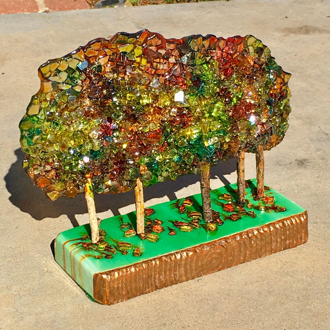 Autumn Glory Glass Sculpture, Tree Sculpture, Glass and Wood Art, Fall ...