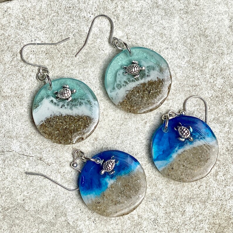 Sandy Beach Earring With Sea Turtle, Beach Jewelry, Sea Turtle Earring ...