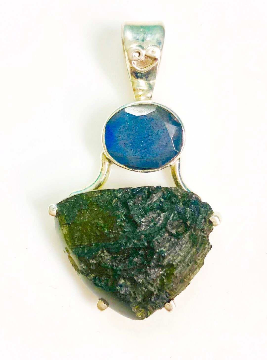 Rare Real Large Moldavite With Blue Kyanite Sterling Silver Pendant - Etsy